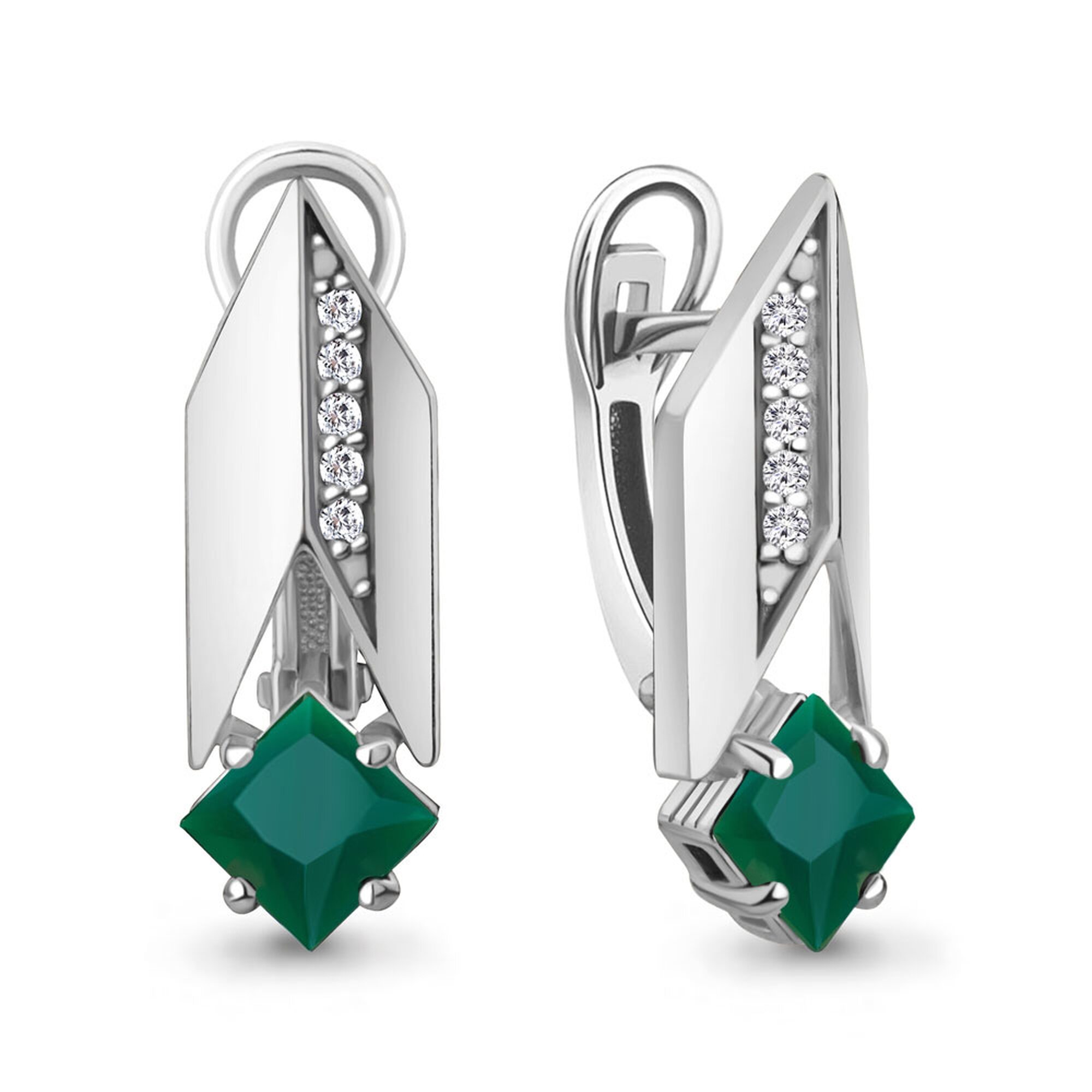 Серьги Diamant online, серебро, 925 проба, серебрение, фианит, агат