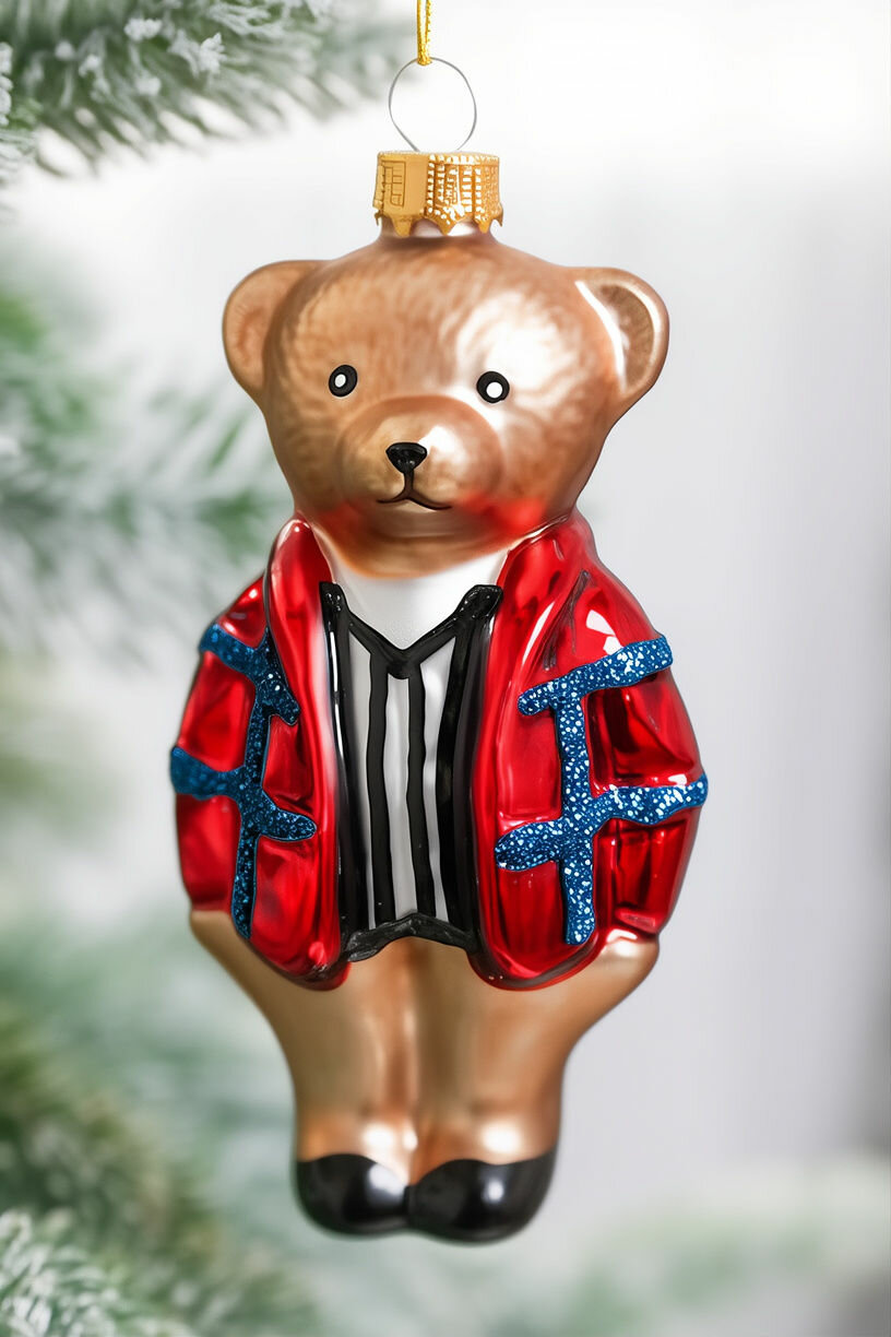 Ёлочная игрушка мишка-денди, коллекция сказочные мишки, стекло, 8 см, Winter Deco 1001252