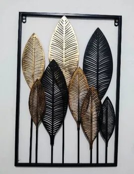Декорация настенная интерьерная Листья, картина из металла, декор для дома из золота, чёрное панно на стену,