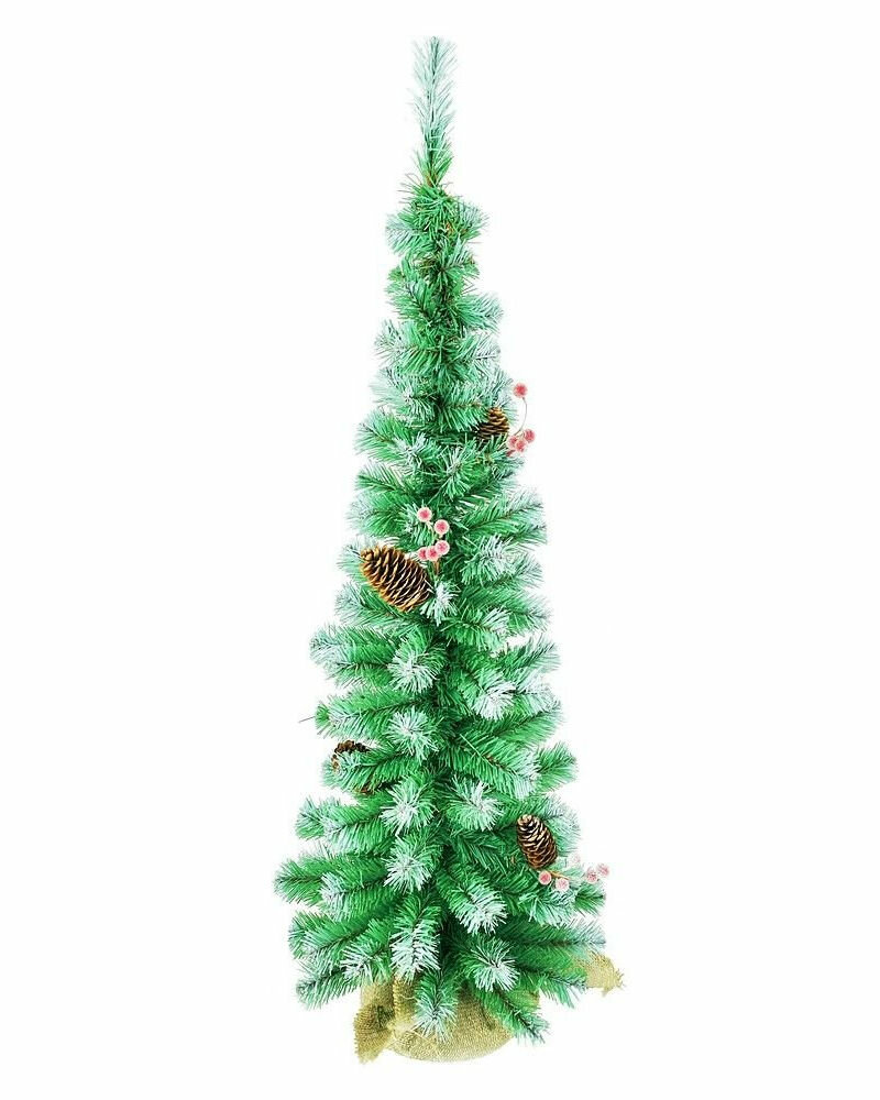 Искусственная елка с ягодами и шишками Эдита в мешочке, заснеженная, хвоя - ПВХ, 90 см, BEATREES 5509