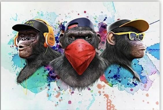 Алмазная Мозаика Три Обезьяны Не Слышу Не Вижу Не Говорю MozArt / Вышивка Стразами 40х50 / Живопись, Художники