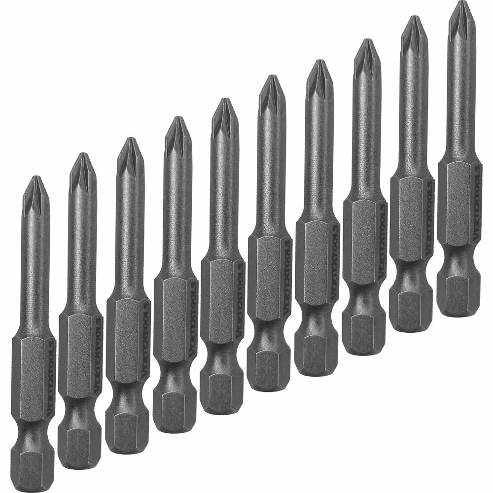 Набор бит PH2х50 10 шт. Vertextools БТ-PH2-50, с помощью ручного инструмента