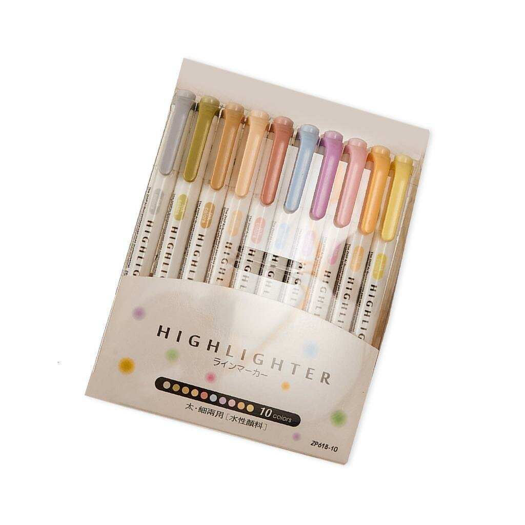 Фломастер-подчёркиватель двойного действия, 10/15 цветов, набор из 10 цветов