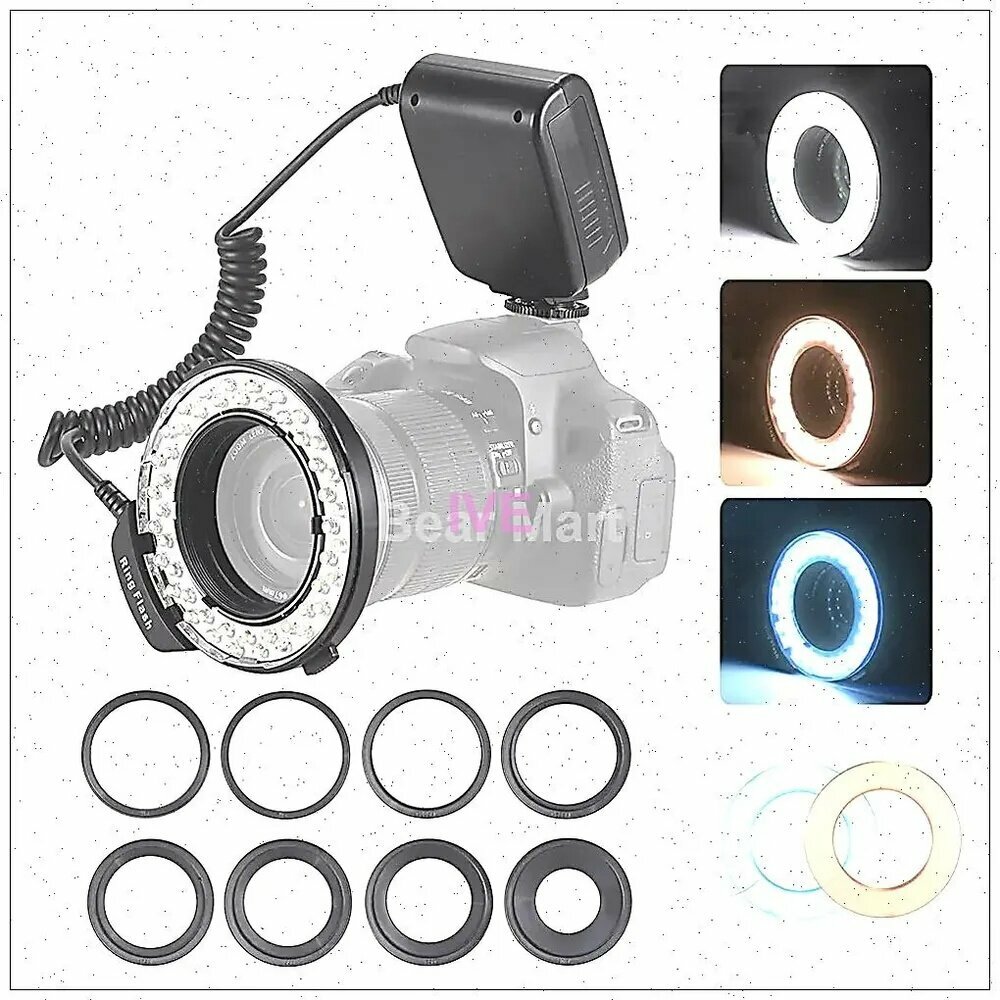 Вспышка камеры, HD-130, кольцевая, с мягким диффузором, 8 кольцевых ламп, совместима с Canon/Nikon и т. д.