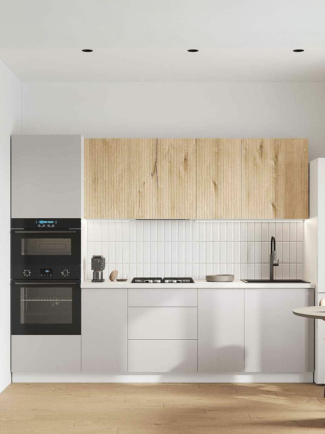 Кухонный гарнитур Комби 2.6 м, мебель для дома и кухни, Белый / Дуб Торонто / Нео