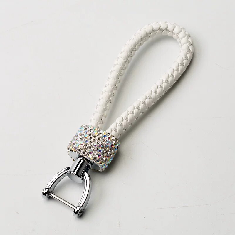 Брелок для ключей из плетеной веревки с инкрустацией бриллиантами и подвеской в виде специальной подковы, креативный