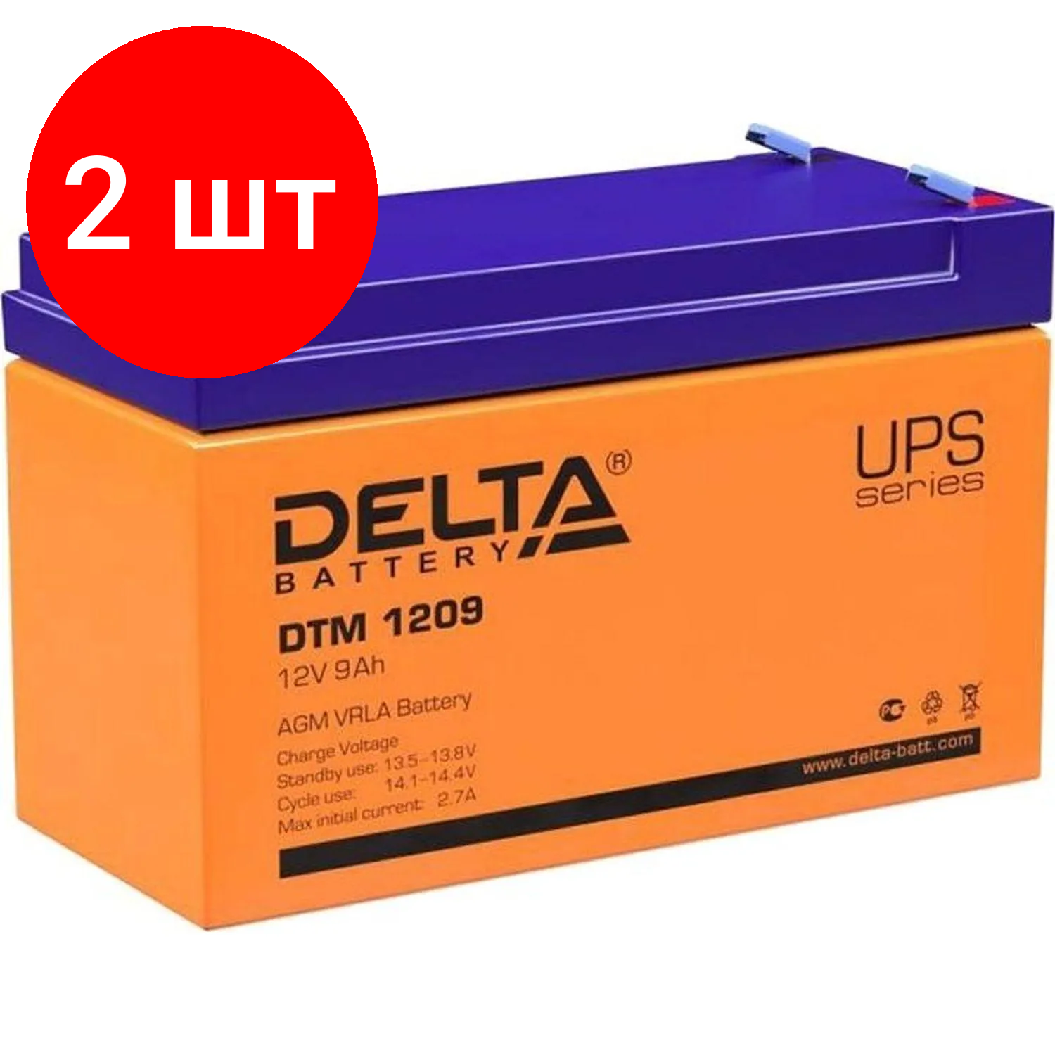 Комплект 2 штук, Батарея для ИБП Delta DTM 1209(12V/9Ah)