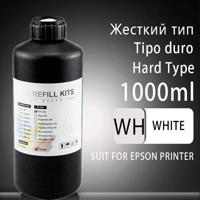 Краска полиграфическая Чернила УФ для UV , 1000 ml , принтера Epson L1800 i3200 R330, совместимый, Белый (white), 1 шт