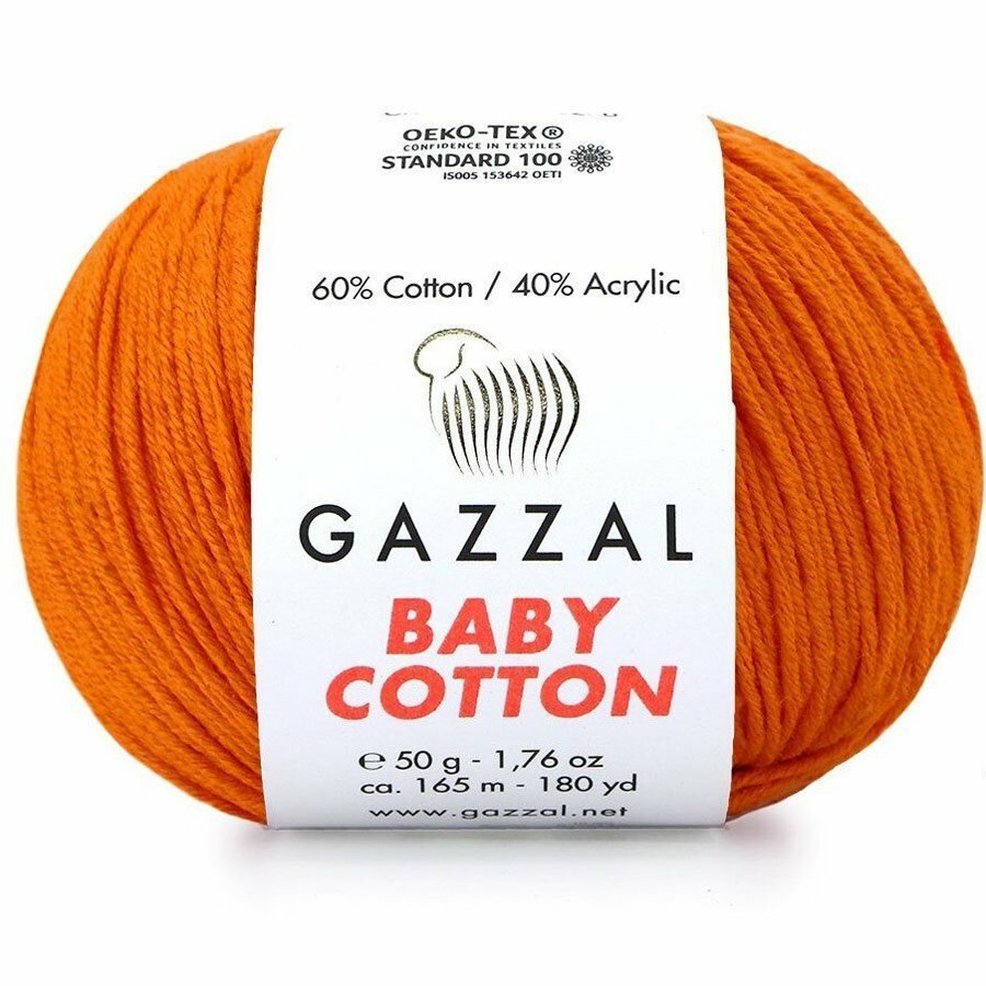 Пряжа Gazzal BABY COTTON 3419 оранжевый (5 мотков)