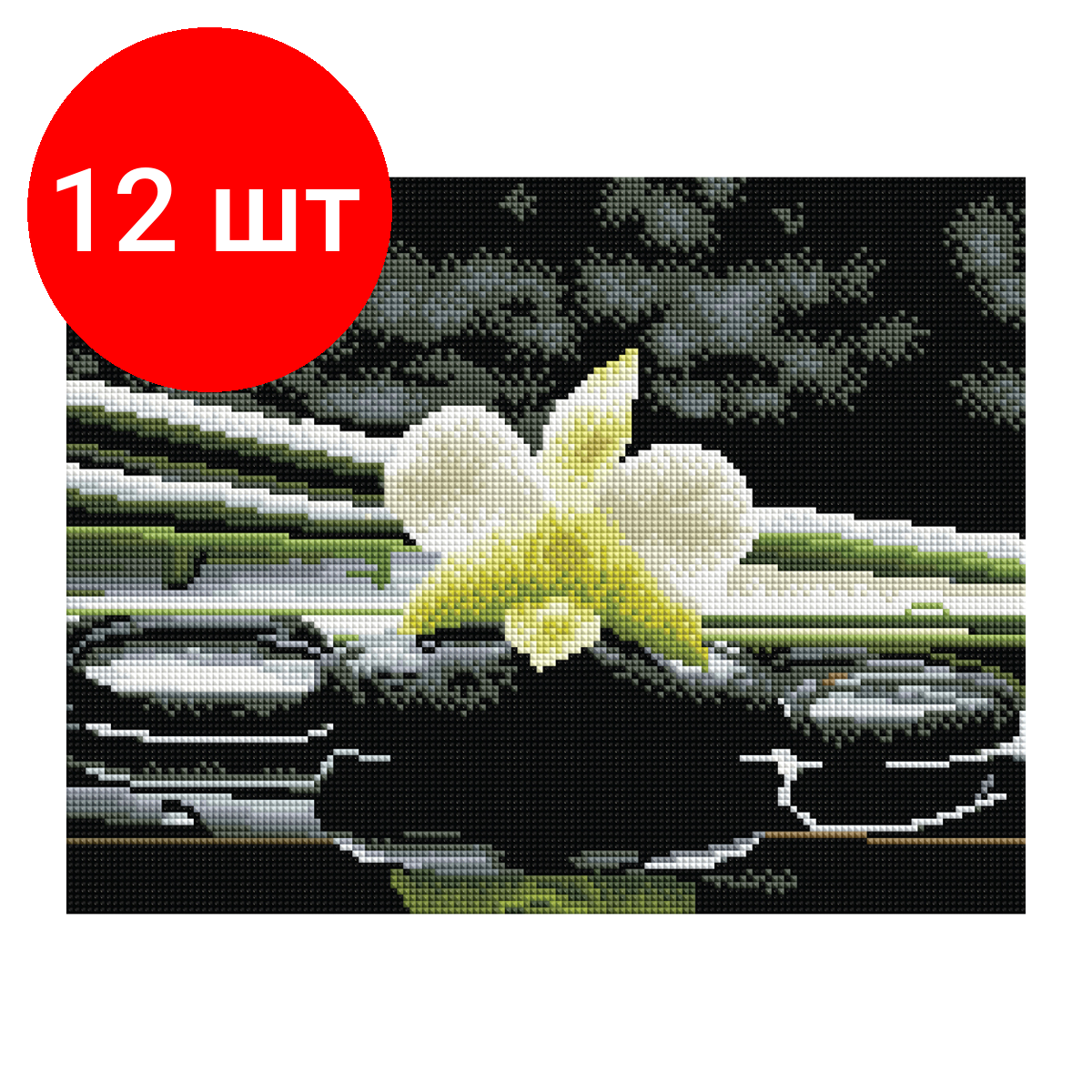 Комплект 12 шт, Алмазная мозаика ТРИ совы "Цветок орхидеи", 30*40см, холст на деревянном подрамнике, картонная коробка с пластиковой ручкой