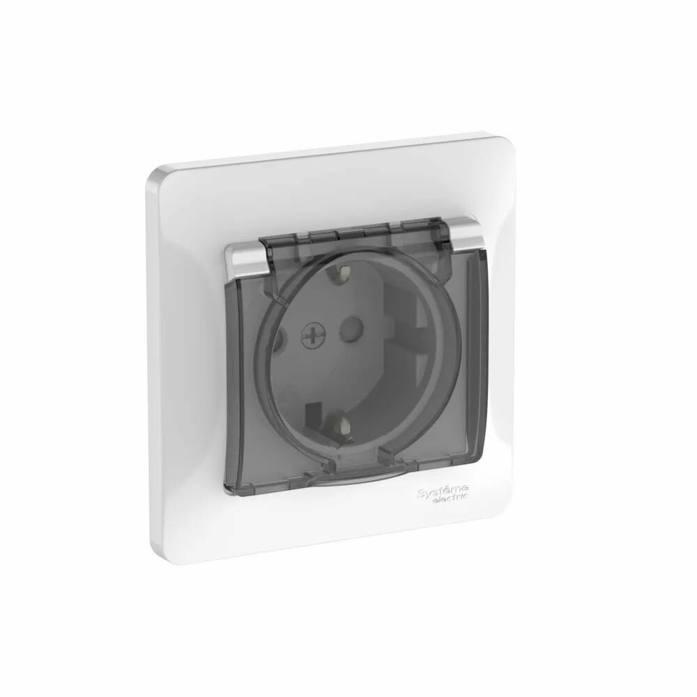 Розетка Systeme Electric GLOSSA с заземлением со шторк. с крышк, 16А, IP44, в сборе, быстрозажим. клем, Белый GSL000148S