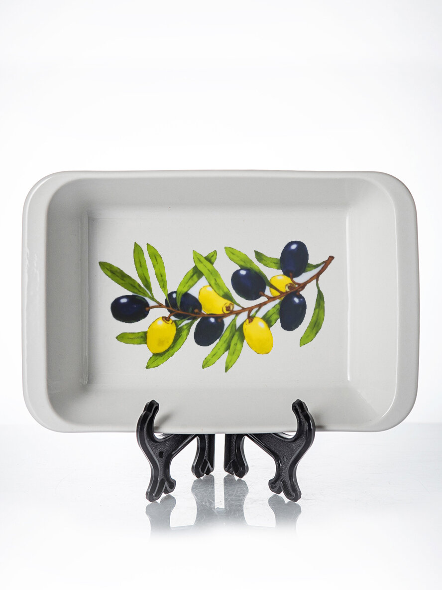 Лоток фарфоровый прямоугольный для приготовления 650 мл, Оливки, Дулево