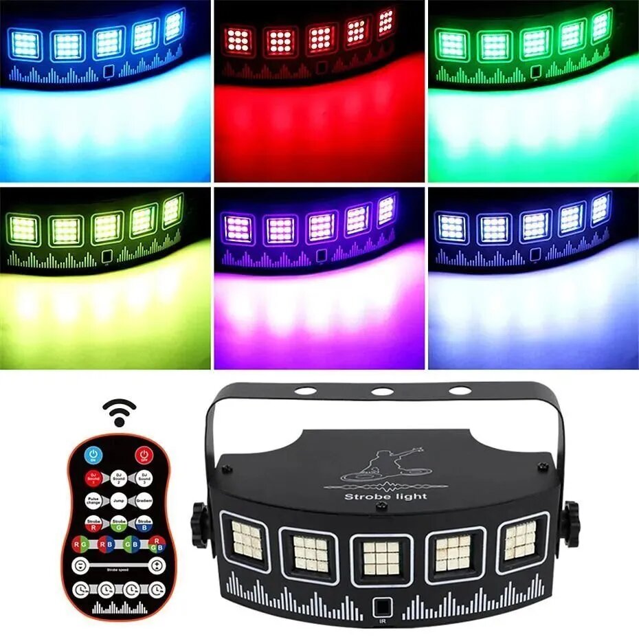 Светодиодный стробоскоп Disco LED Strobe 10 RGB с ПДУ, Мигающие огни дискотеки
