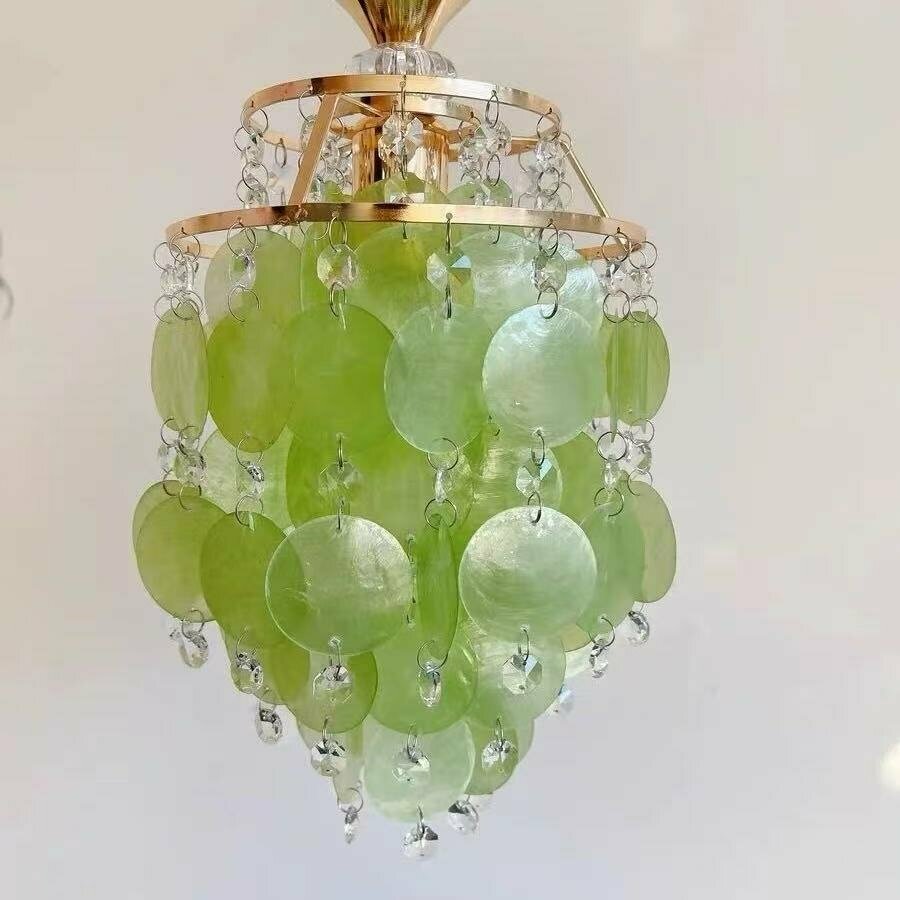 Ручная работанатуральная ракушкалюстра，Французский, винтажная , диаметр20*23cm，триколорный свет.，зелёный