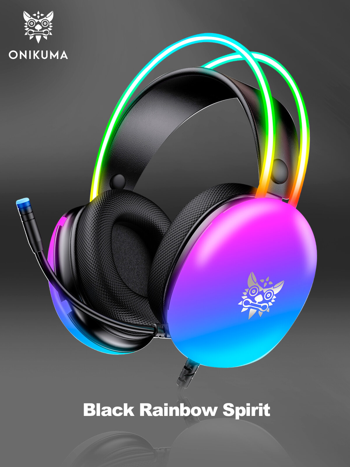 Наушники проводные ONIKUMA Black Rainbow Spirit черные, с подсветкой
