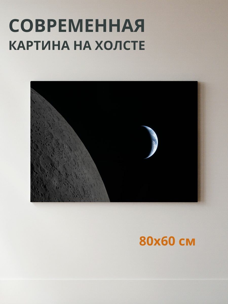 Картина на холсте Луна и Земля 80x60 см