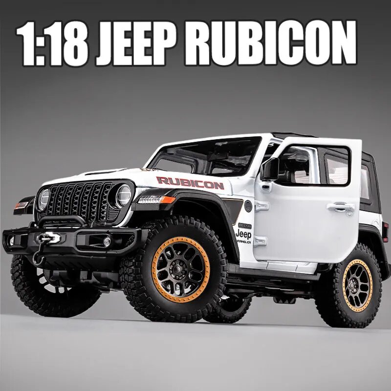 Крупномасштабная модель автомобиля 1:18 Jeep Wrangler Rubicon Герметичная версия , Детские игрушки для автомобилей, Модель из сплава, Со звуком и светом