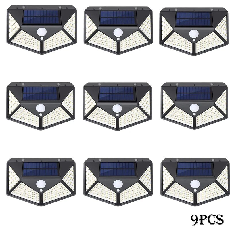 Беспроводные солнечные лампы с датчиком движения 100 LED Black-9pcs