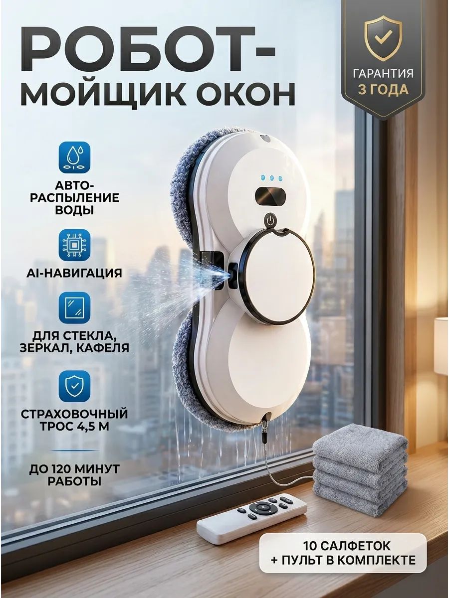 Робот мойщик окон с распылением и мощным вакуумом, робот для окон