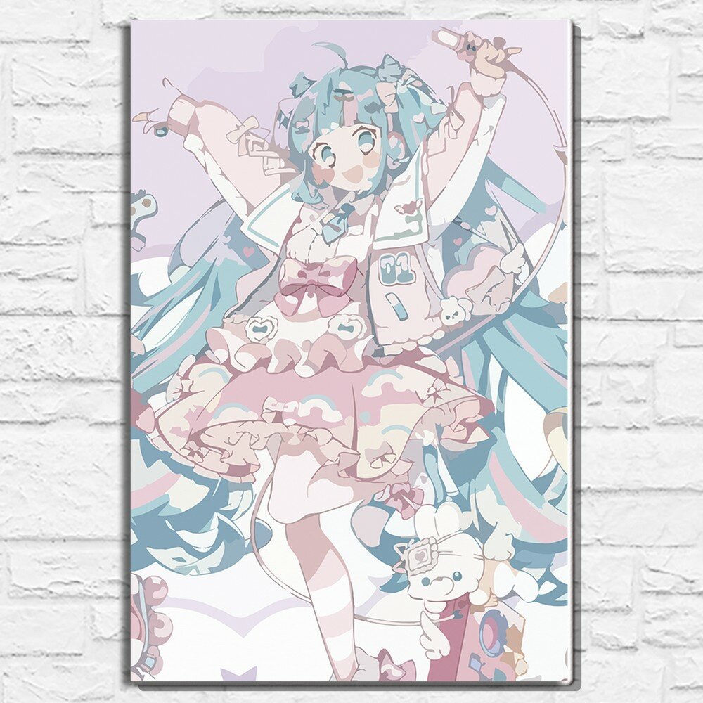 Картина по номерам на холсте аниме мику хацунэ (вокалоид, синаморолл, девушка) - 14907 60х40