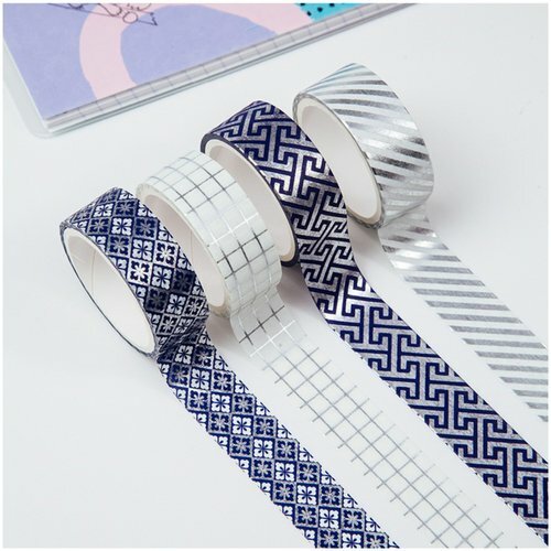Набор клейких декоративных лент Meshu Silver shinet, 4 шт
