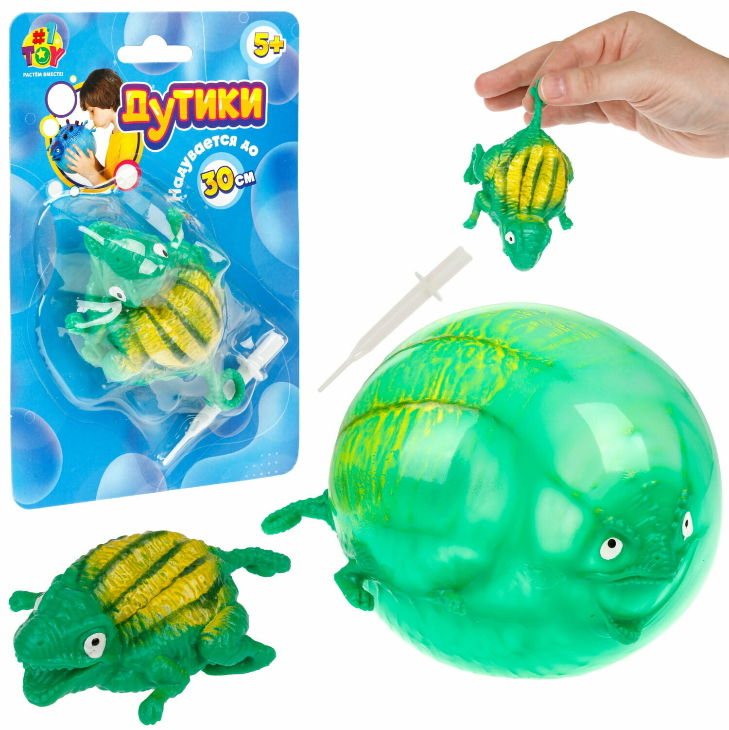 Игрушка дутики 1TOY Динозавры, максимальный размер 30 см, 4 вида, зелёный