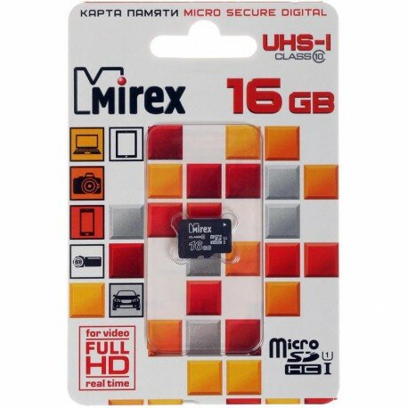 Карта памяти MicroSDHC MIREX 16Gb, class 10 UHS-I
