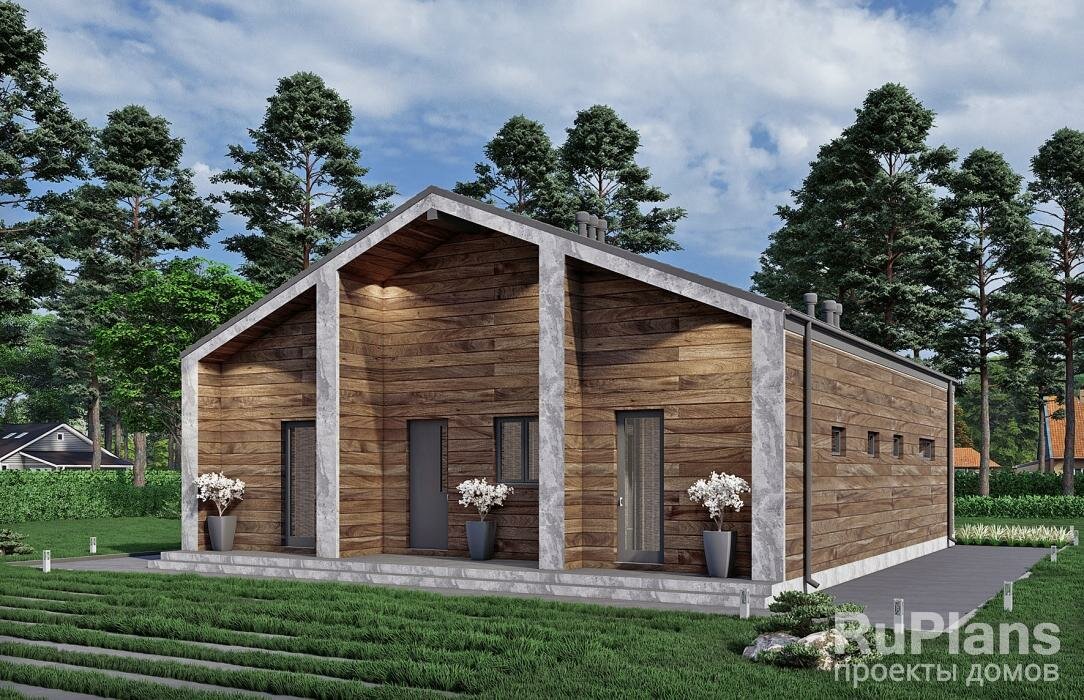 Одноэтажный дом с кабинетом и террасой (116 м2, 13м x 14м) Rg6337