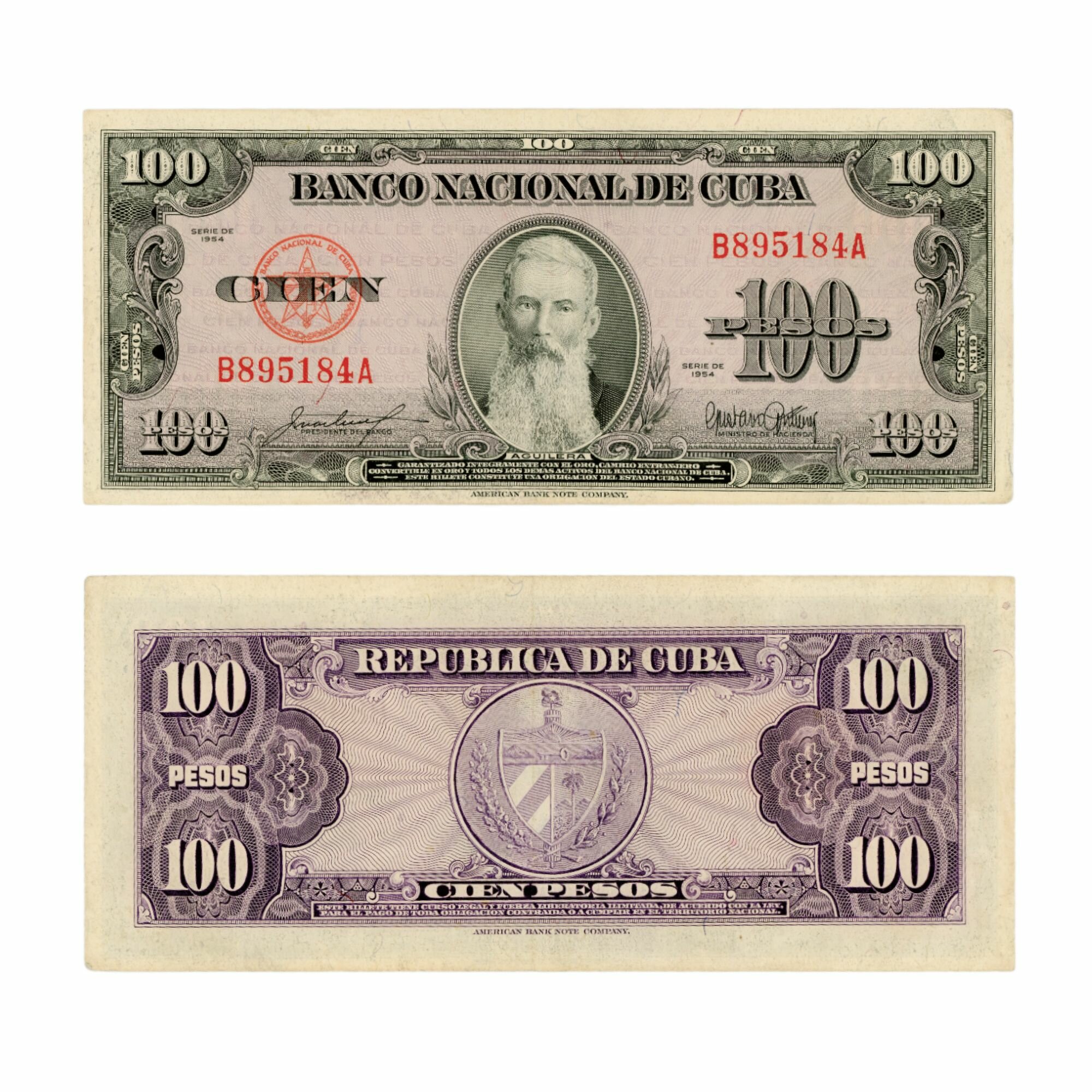 Банкнота Куба 100 песо 1954 год Extremely Fine (XF) Pick-82b