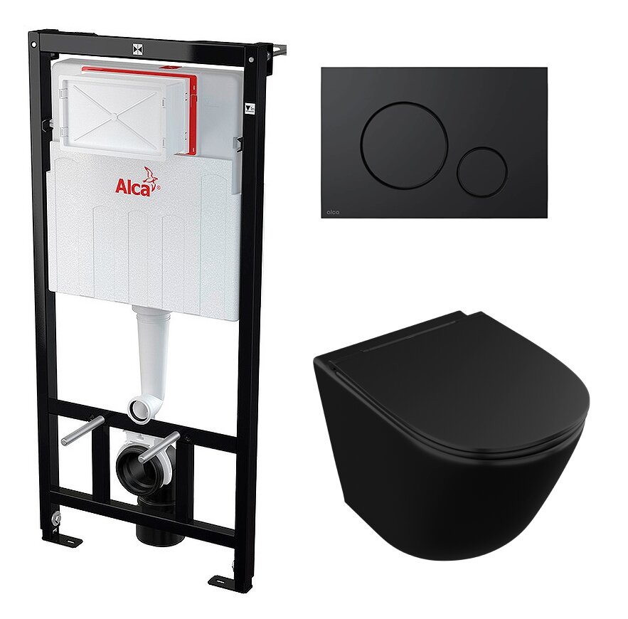 Комплект 3 в 1 инсталляция AlcaPlast + Унитаз подвесной Owl 1975 Vind Cirkel-H Matt Black OWLT190305 + черная кнопка