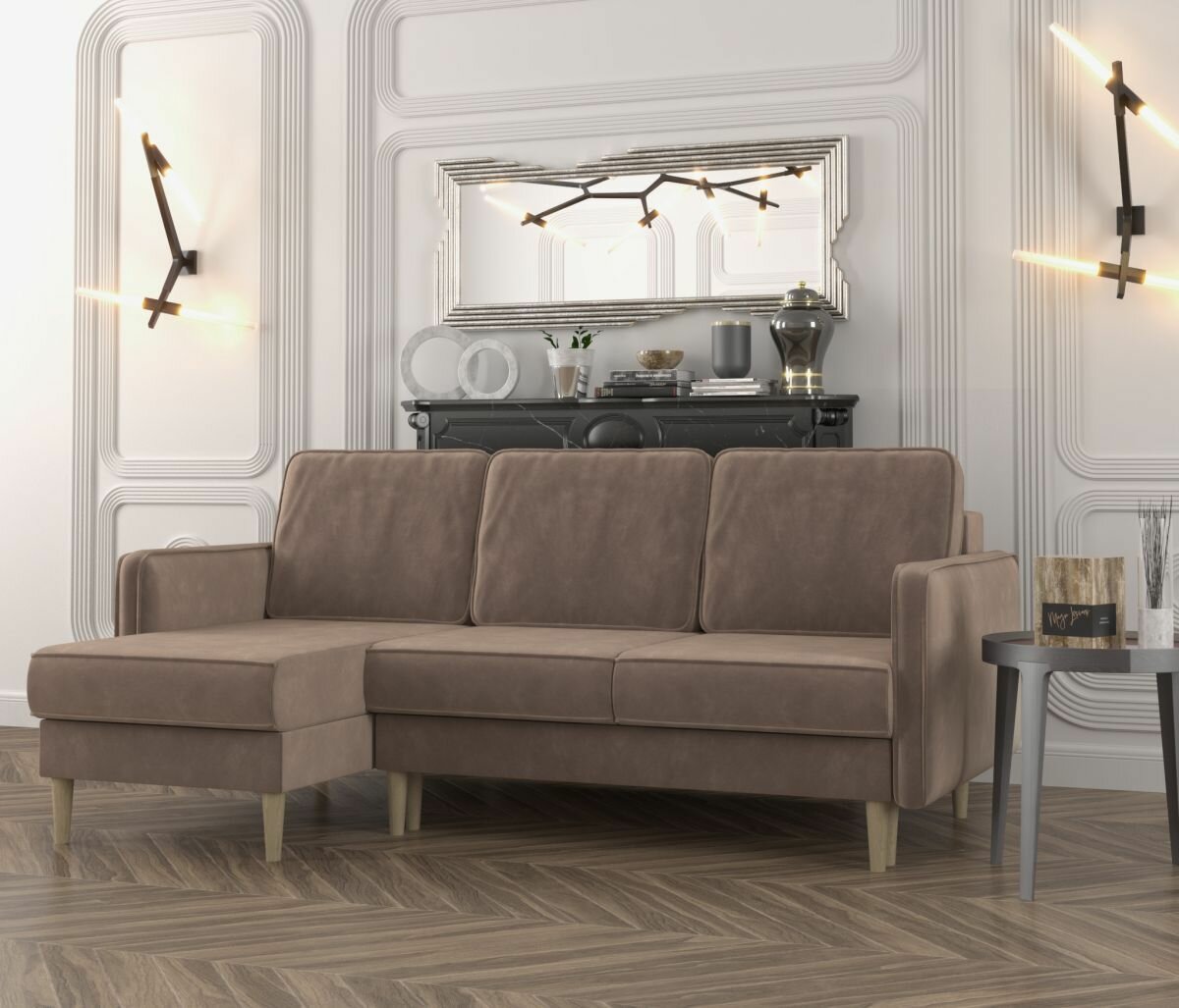 Диван угловой DiHall Монэ, еврокнижка, велюр, ортопедический