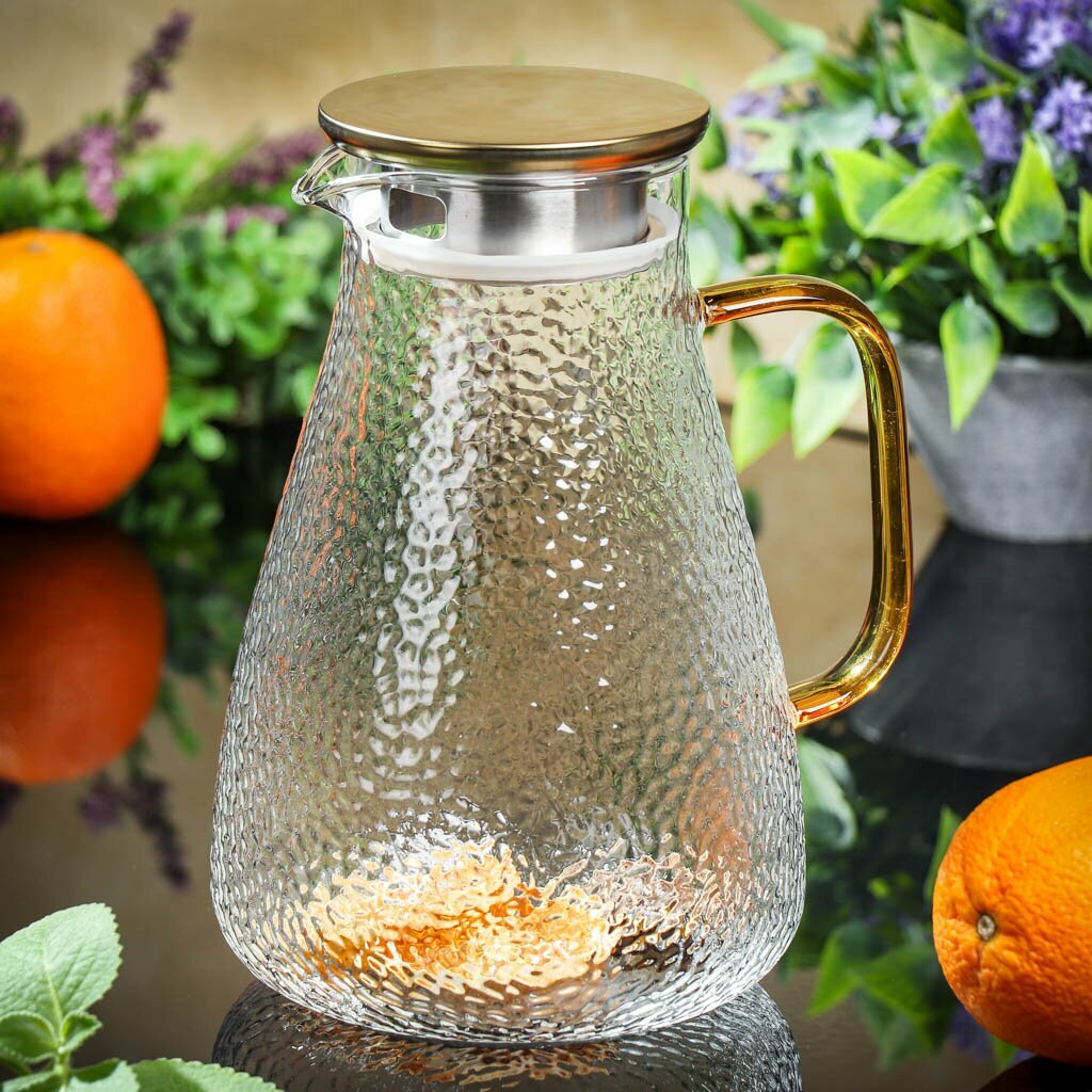 Кувшин для воды стеклянный, 1.8 л, с крышкой, графин для напитков, Мозаика