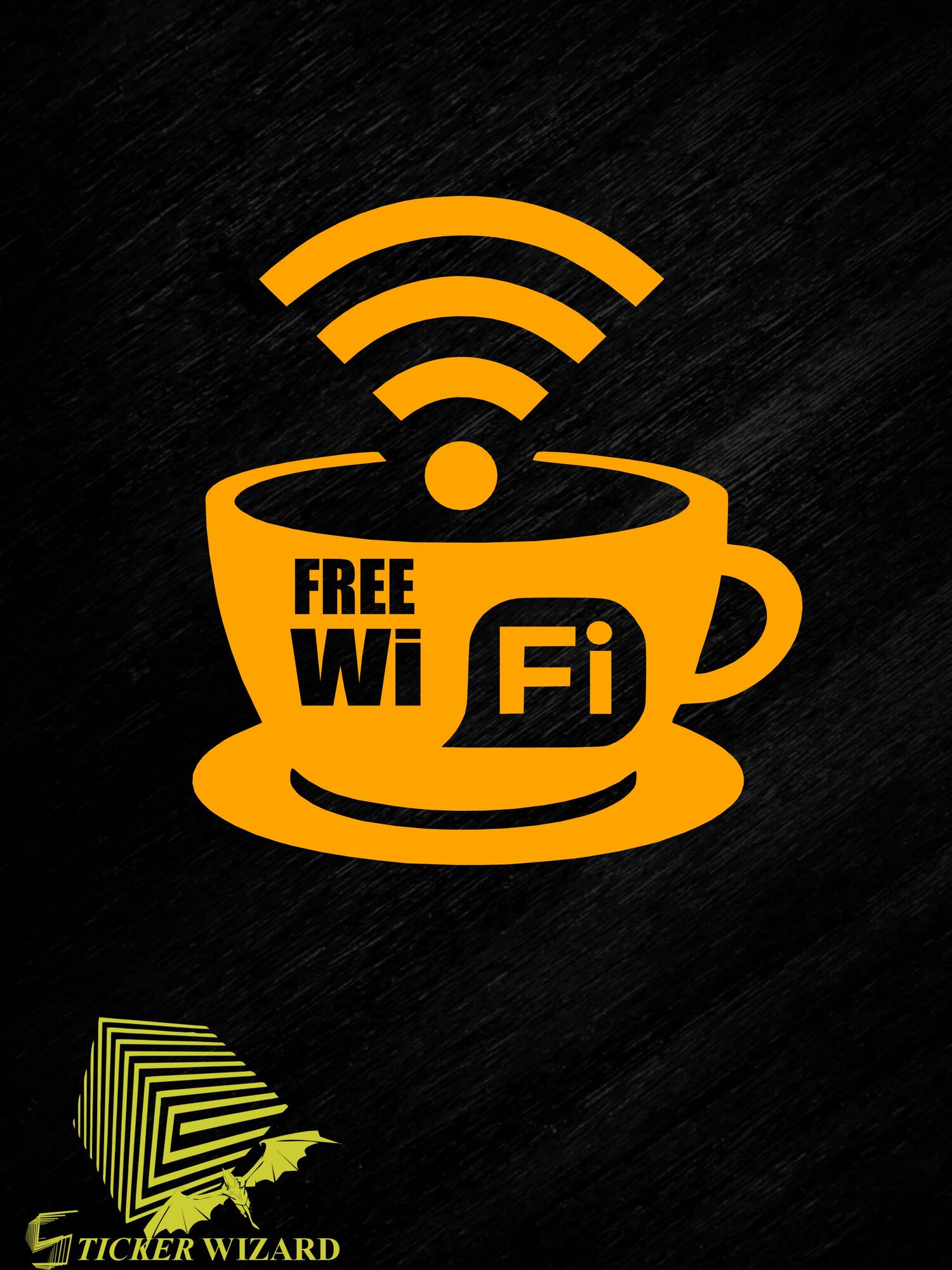 Наклейка виниловая на прозрачной основе (желтая) "Wi-Fi кружка"