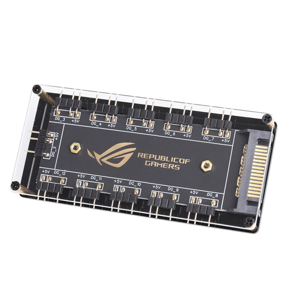 RGB-хаб для вентиляторов AURA с синхронизацией подсветки, 10 разъёмов 5 В/3 контакта, длина кабеля 50 см