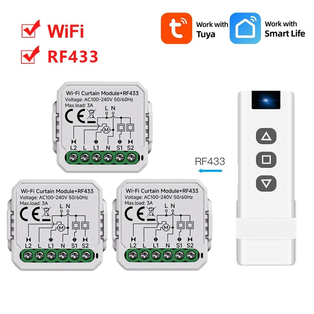 RYRA Smart WiFi RF433 Модуль управления шторами, KIT 3