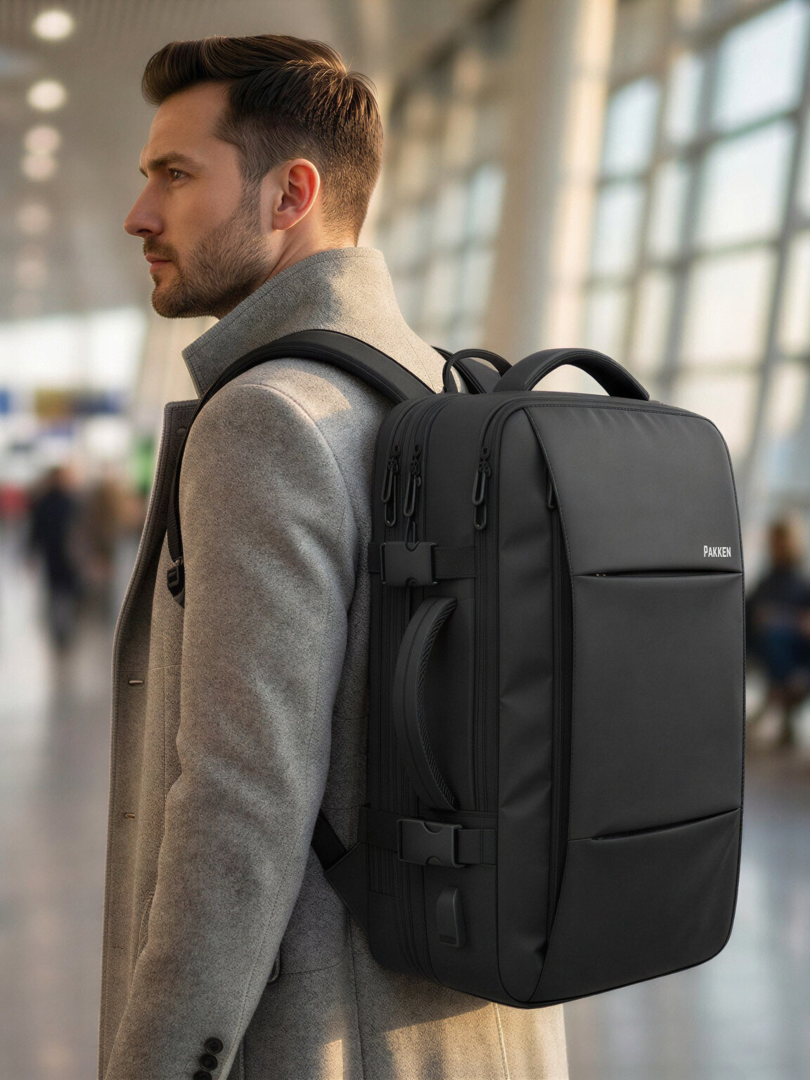 Рюкзак мужской для путешествий PAKKEN, ручная кладь, трансформер, от 18л до 28л