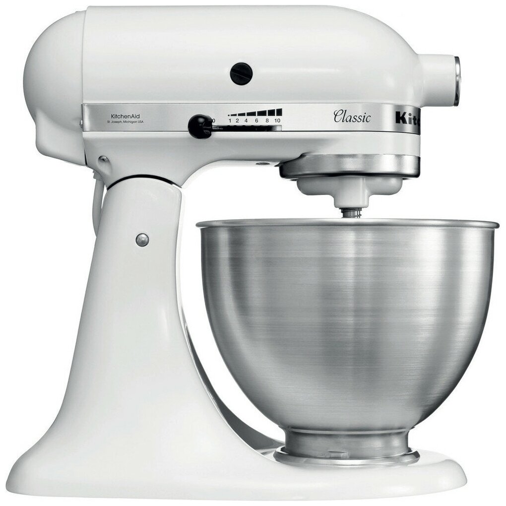 Миксер KitchenAid Classic 5K45SSEWH, 10 скоростей, нержавеющая сталь, белый