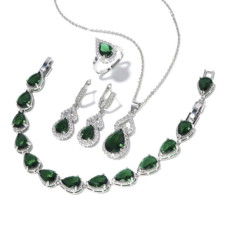 Комплект бижутерии: браслет, колье, кольцо, серьги, циркон