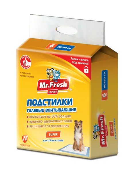 Подстилки Мистер Фреш F509 Expert Super повышенной впитываемости 90*60*6шт