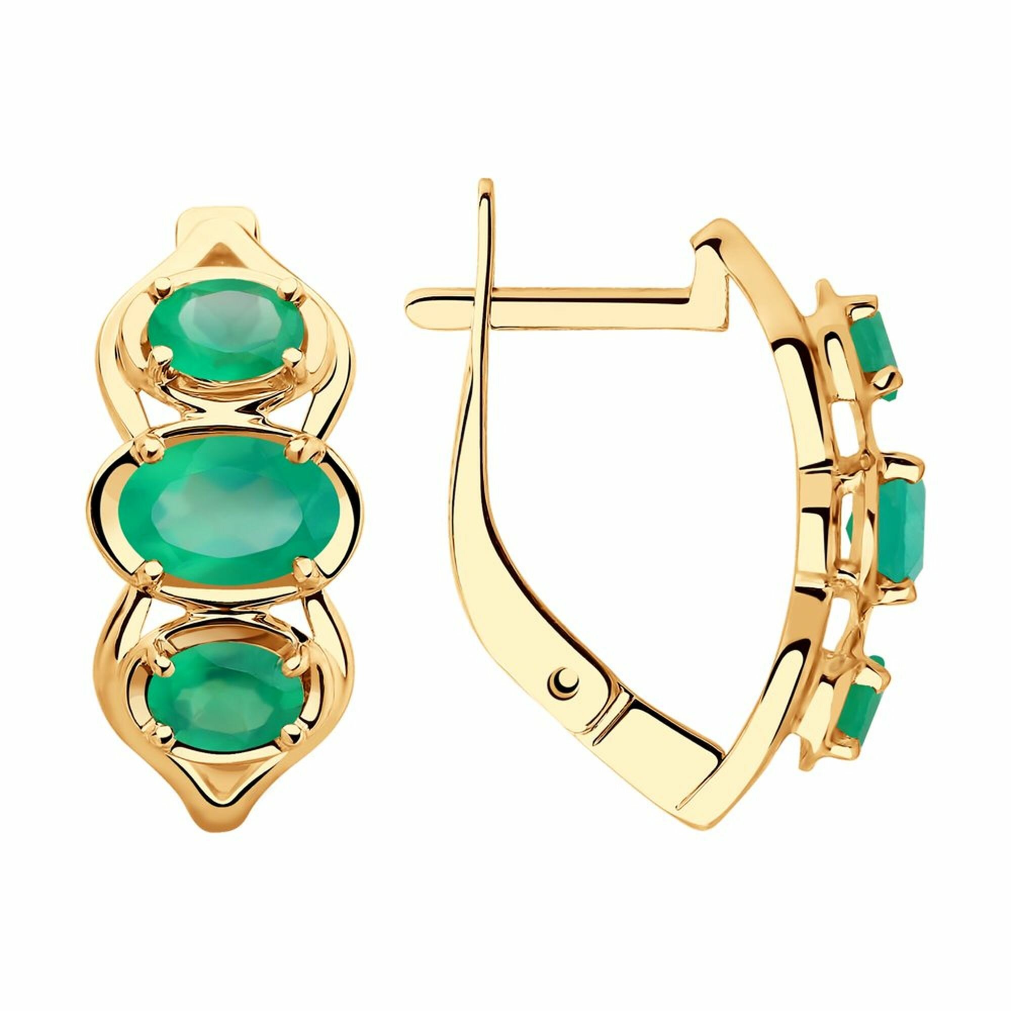 Серьги, красное золото, 585 проба, агат