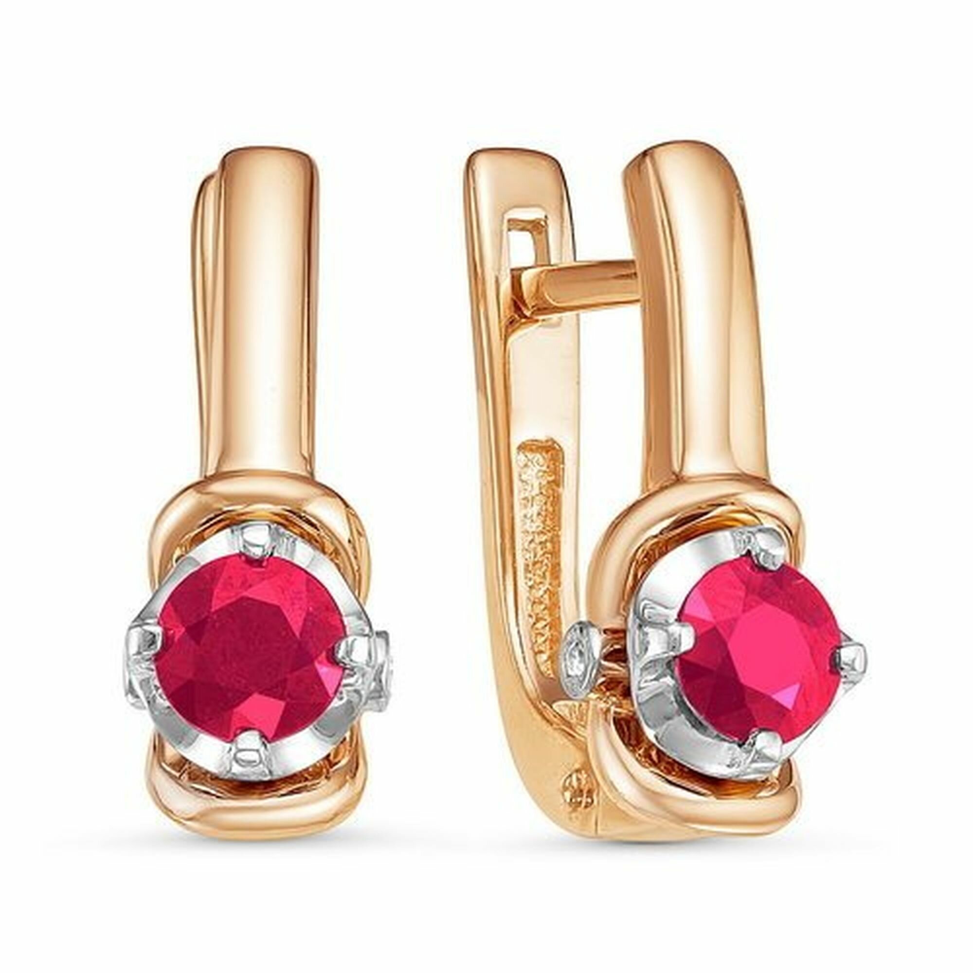 Серьги, красное золото, 585 проба, бриллиант, рубин