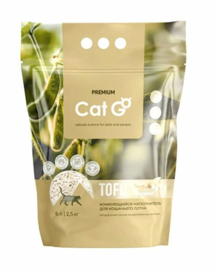 Cat Go наполнитель TOFU / Тофу для кошачьего туалета комкующийся, соевый, без запаха, 6 л