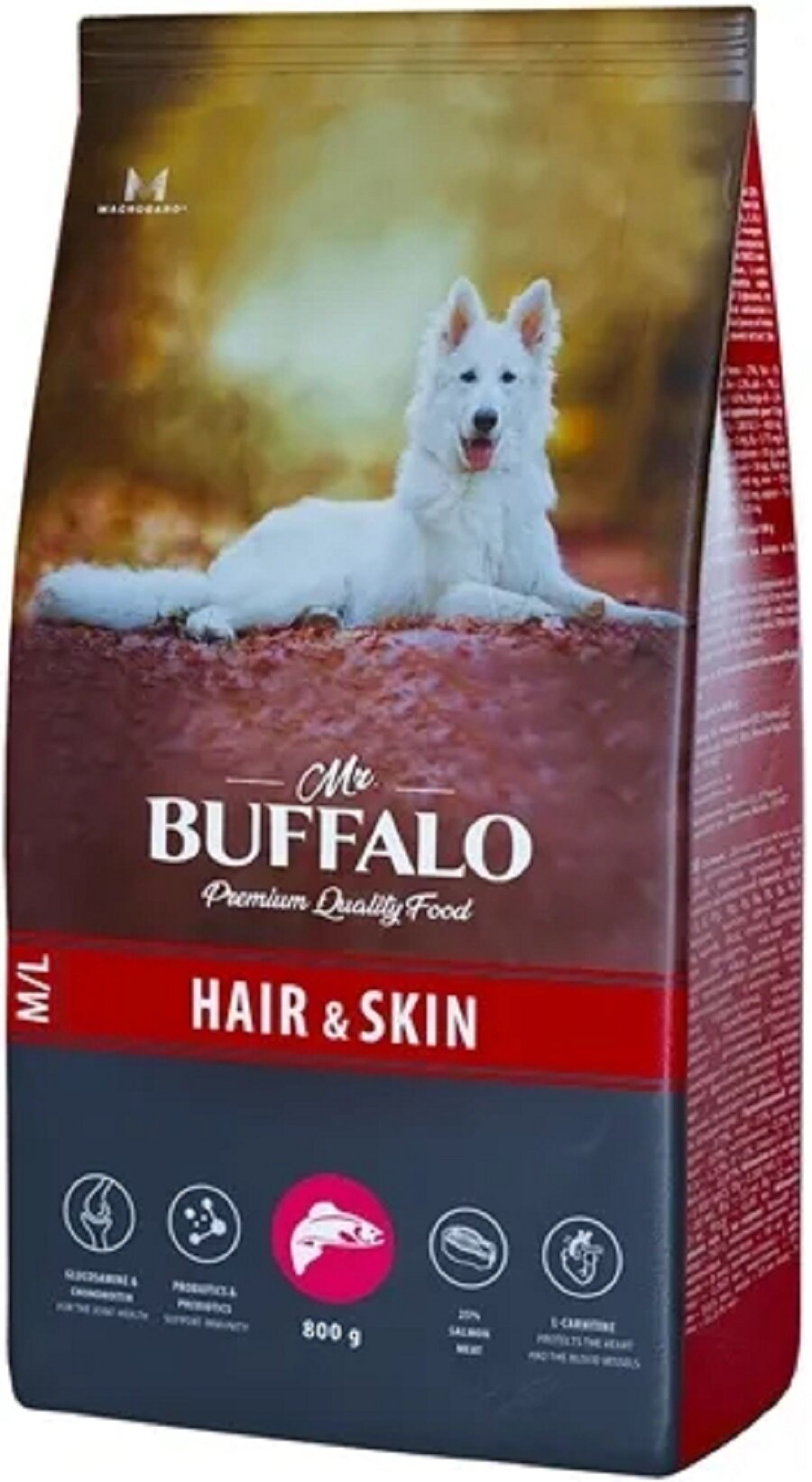 Mr.Buffalo HAIR & SKIN сухой для собак средних и крупных пород Лосось 800г