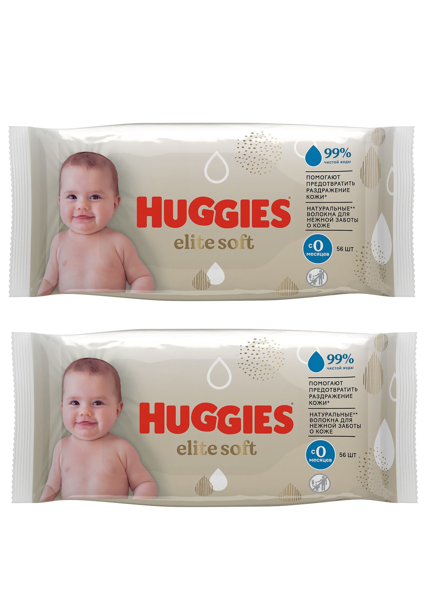 Влажные салфетки Huggies, Elite Soft, 56 шт, 2 уп