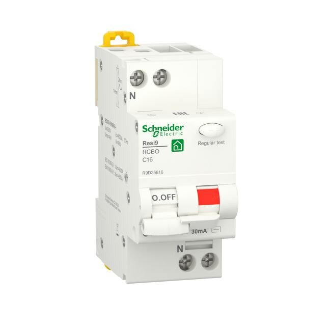 АВДТ Schneider Electric R9D25616 RESI9 АВТ. Выкл. Дифференциального тока (ДИФ) 1P+N С 16А 6000A 30мА тип AС