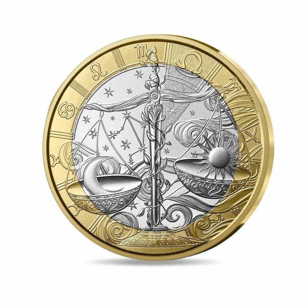 Монета 5 евро 2025 г. Знаки Зодиака - Весы. Франция.