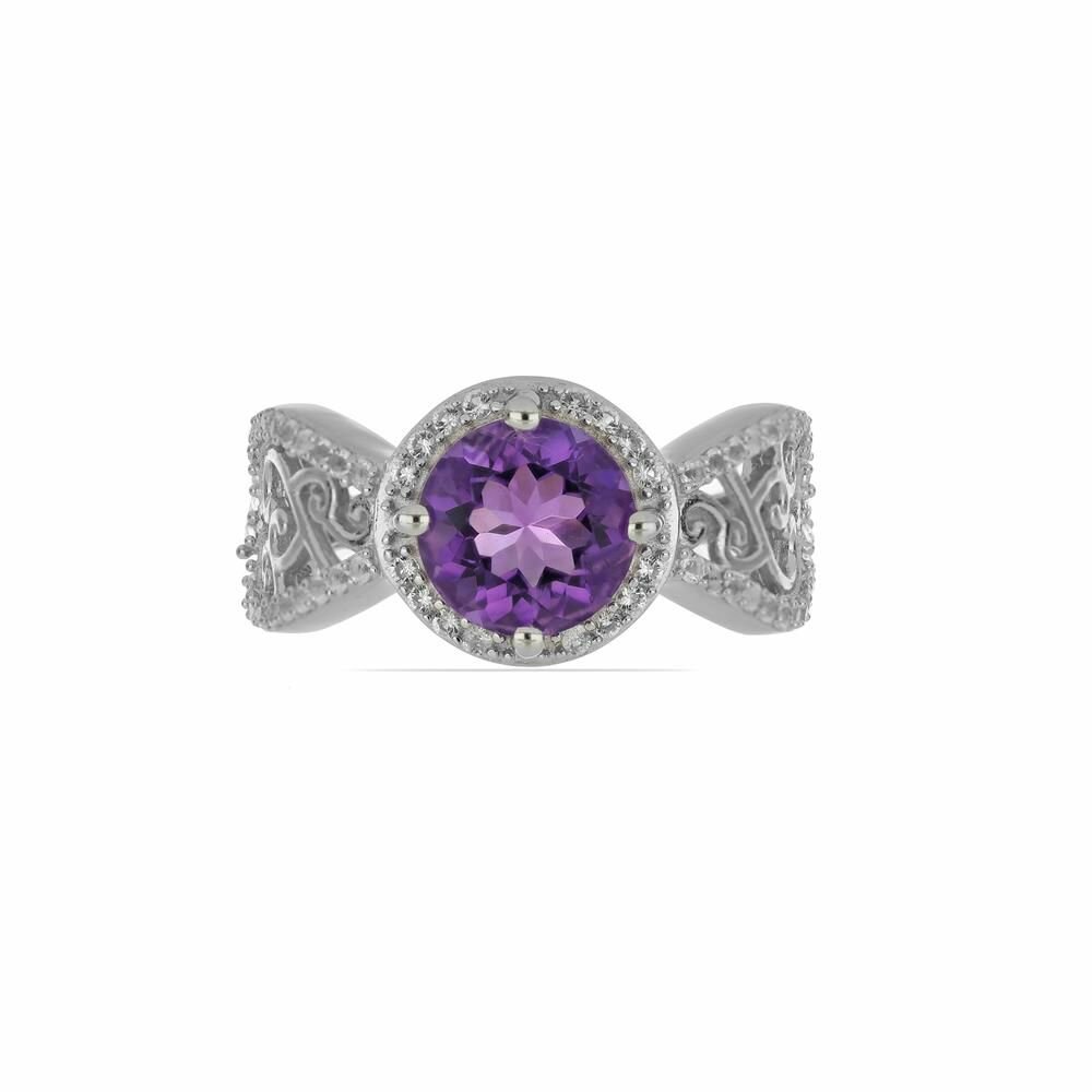 Кольцо, серебро, 925 проба, родирование, аметист, топаз