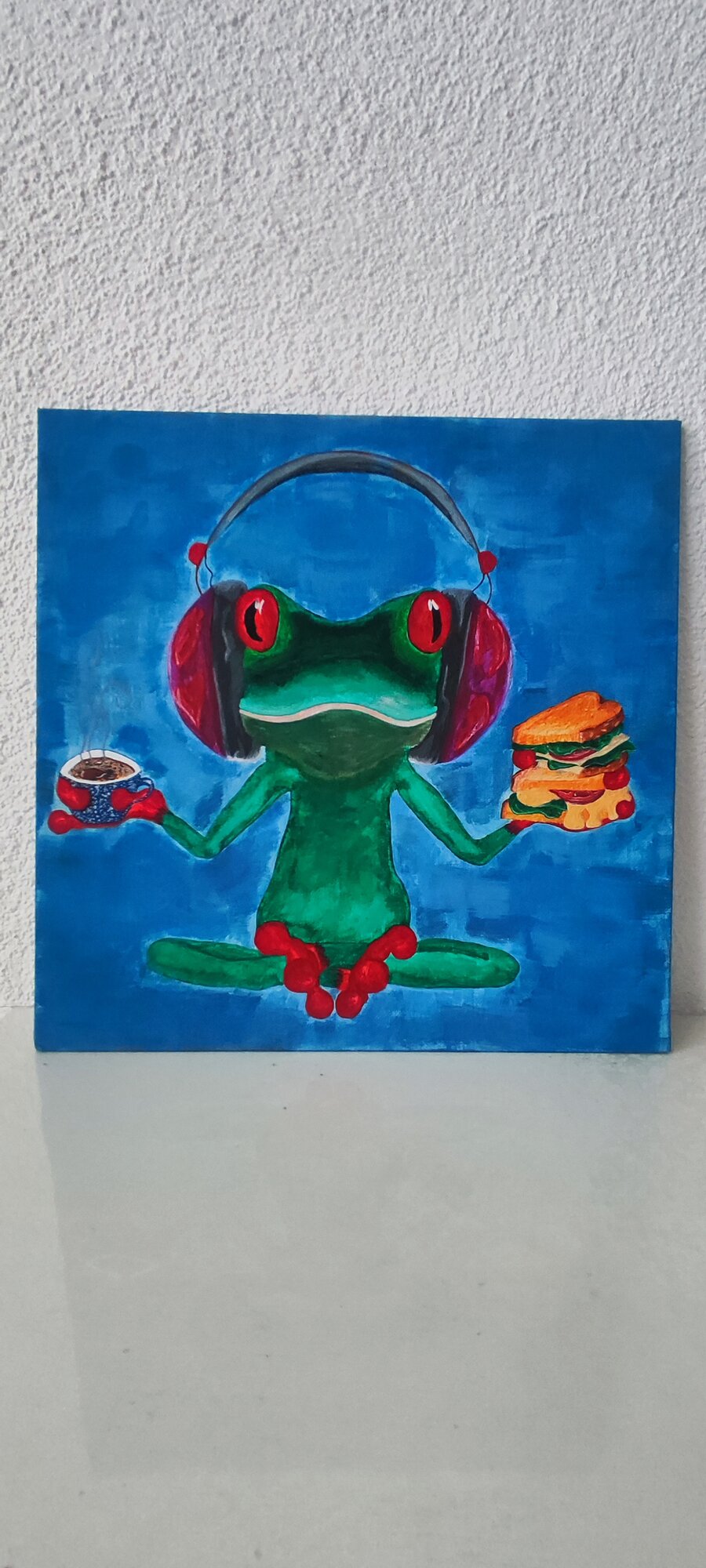 Картина Фаданова М. "Кайфовая лягушка" , живопись, акрил, хлопок, картон, 30 x 30 см