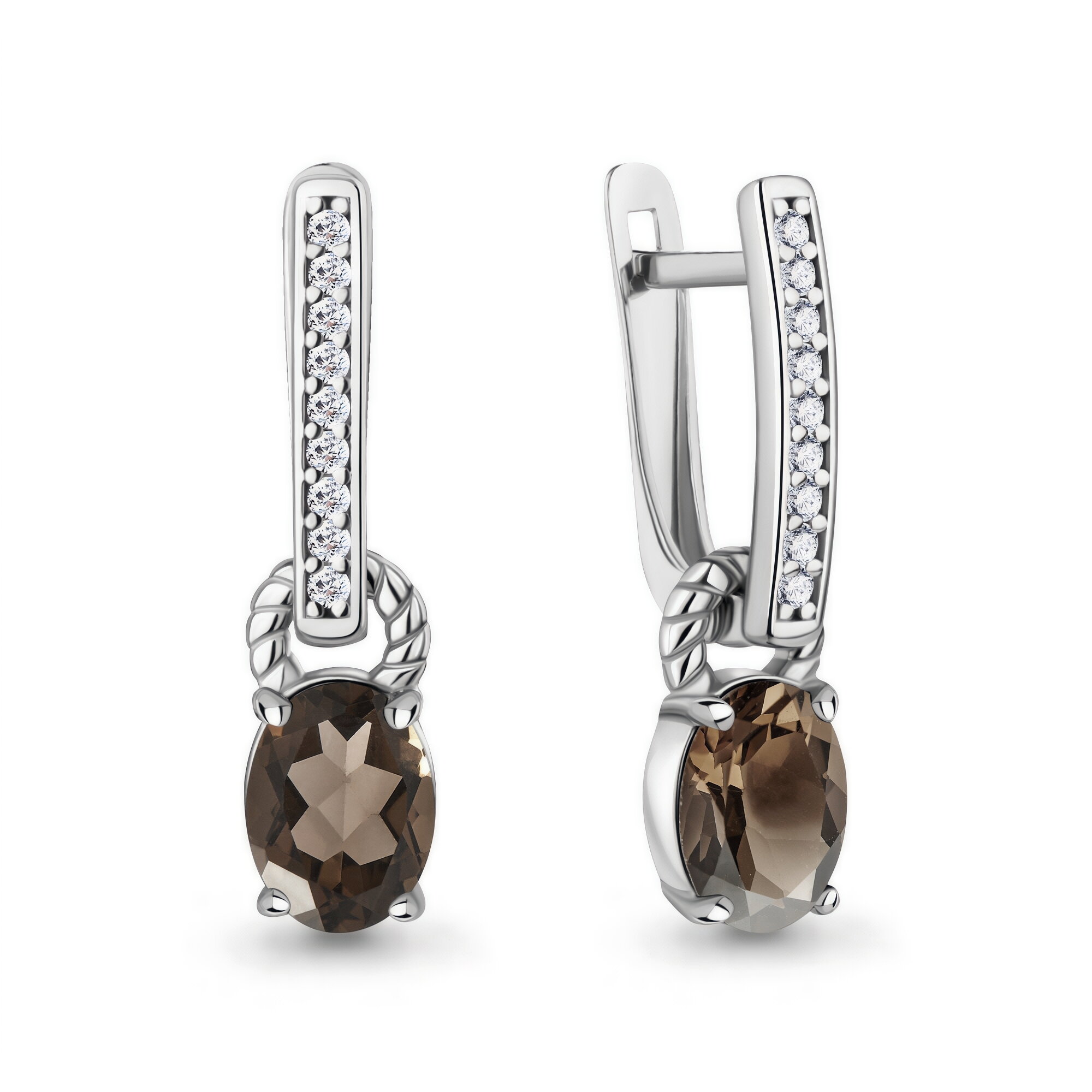 Серьги трансформеры, серебро, 925 проба, родирование, кварц, фианит