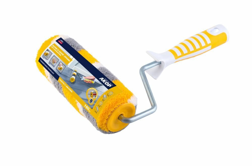 Акор профи валик в сборе для работ с эмалями, 2-х компонентная ручка, полиакрил, тигр D8мм L240 мм